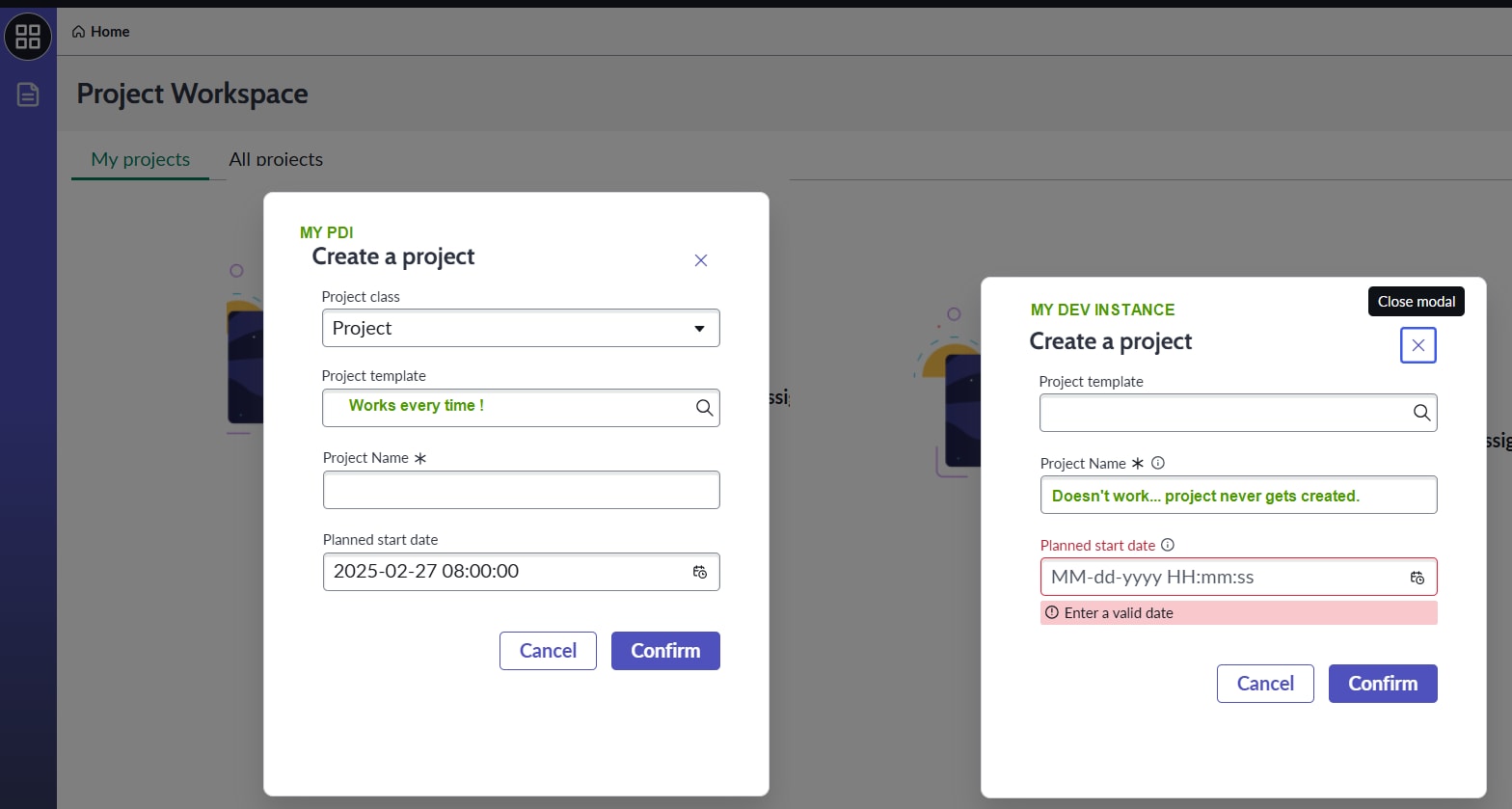 (new) Project Workspace - can't create a new proje... - ServiceNow Community